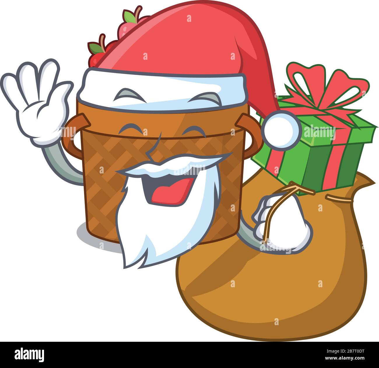 Santa apple basket Cartoon character design with box of gift Stock ...