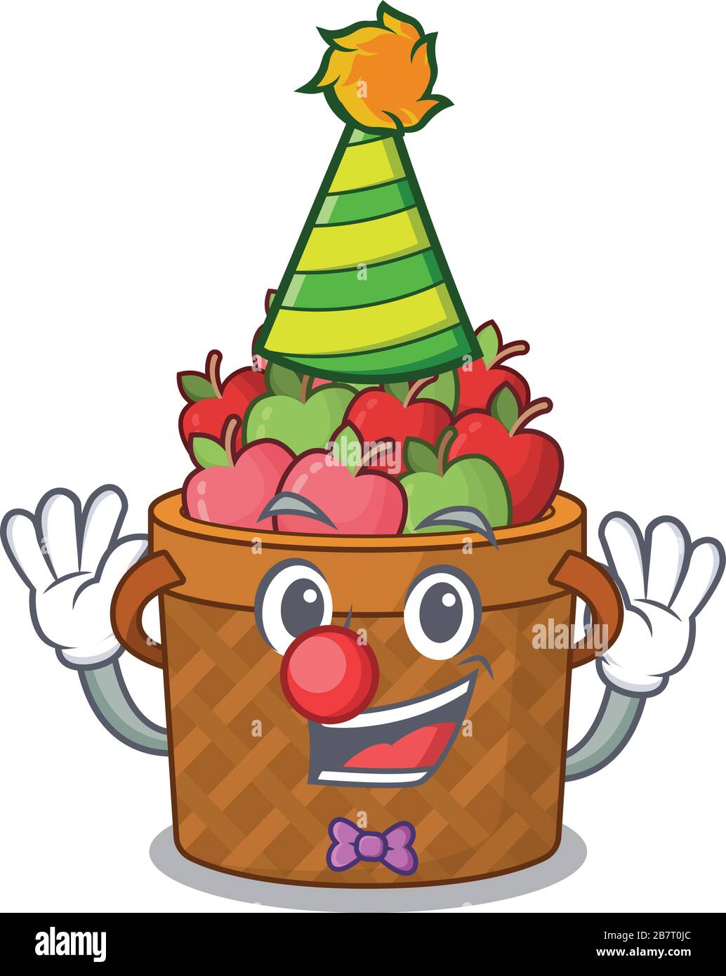Cute and Funny Clown apple basket cartoon character mascot style Stock ...