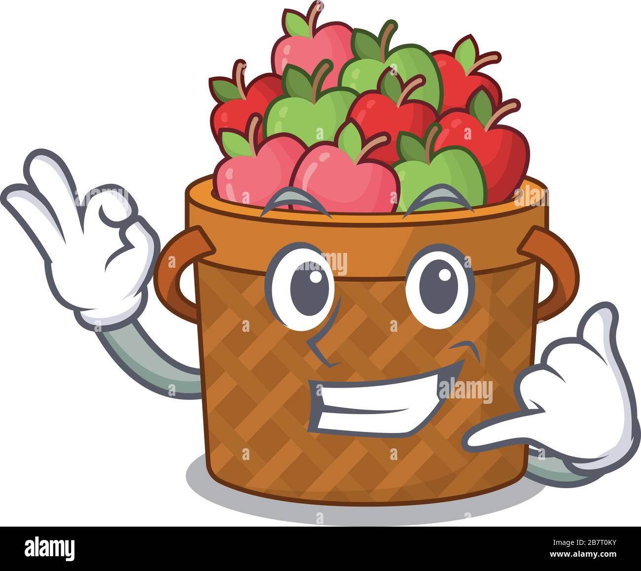 Apple basket mascot cartoon design showing Call me gesture Stock Vector ...