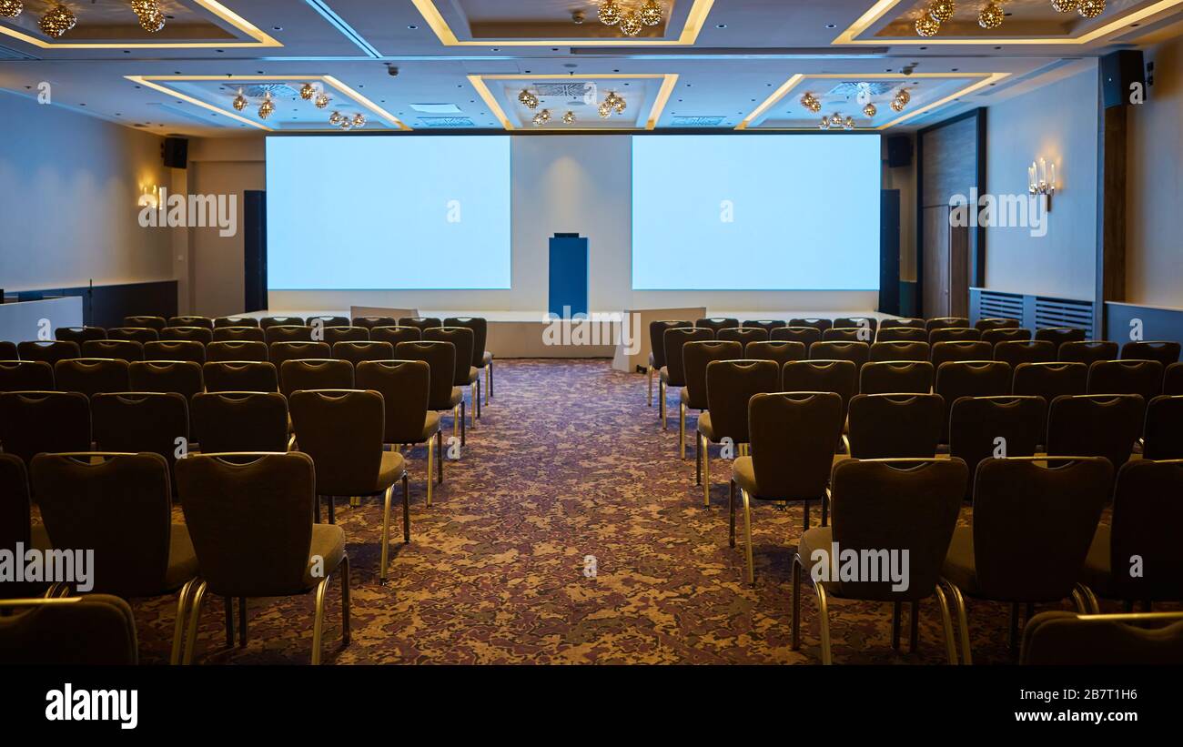 Mock up presentation Screen Seminar room interior Seat row Business ...