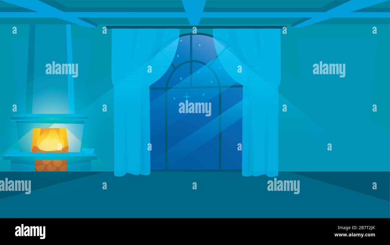 Night time interior view flat vector illustration Stock Vector Image ...