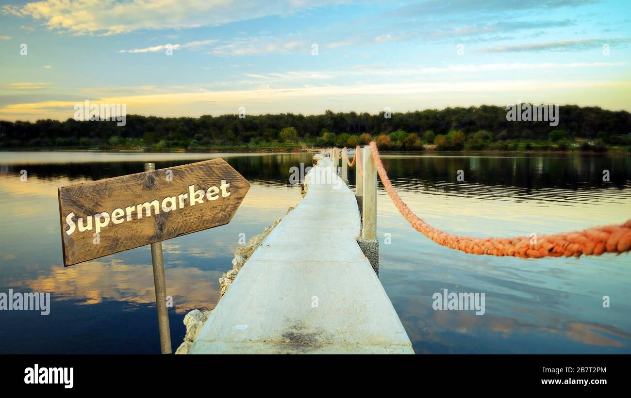 Street Sign the Direction Way to Supermarket Stock Photo - Alamy