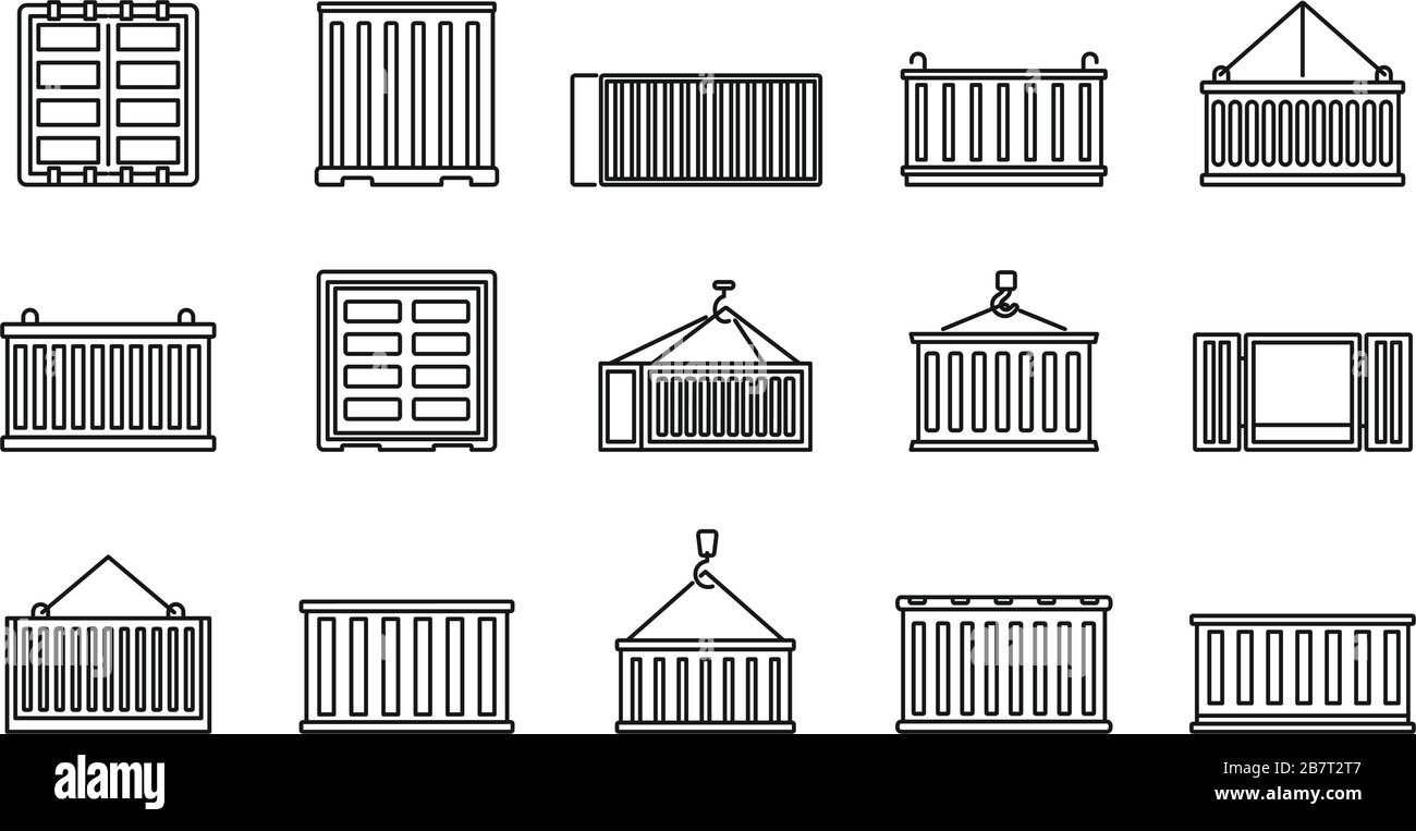 Cargo container storage icons set. Outline set of cargo container ...