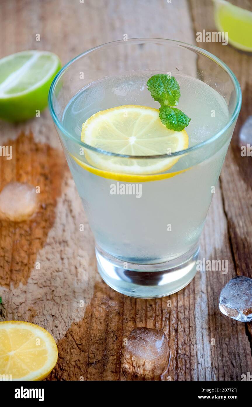 Refreshing Summer Cocktail with Citrus Fruit Ice and Mint on Wooden ...
