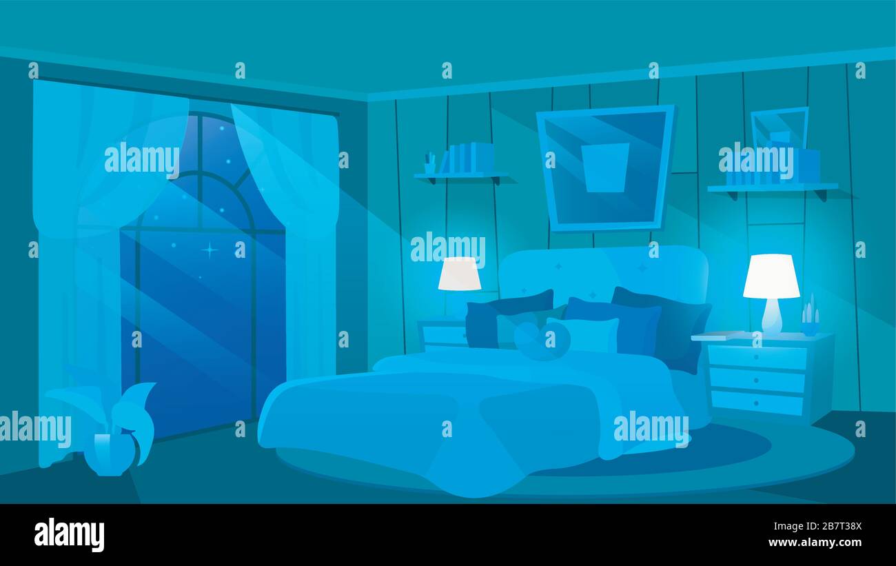 Female bedroom at night flat vector illustration Stock Vector Image ...