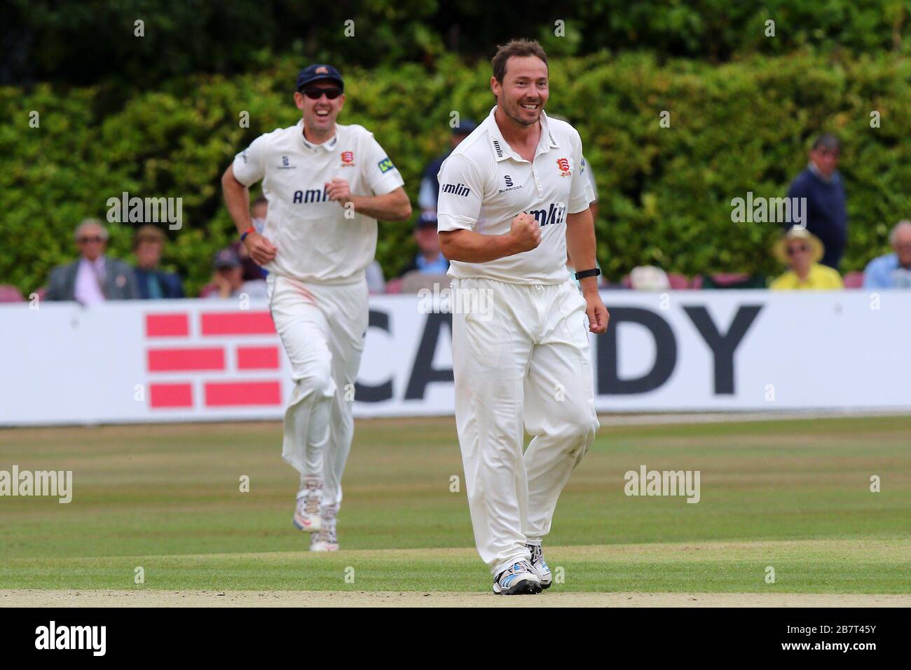 Graham Napier of Essex celebrates taking the wicket of Rob Key Stock ...