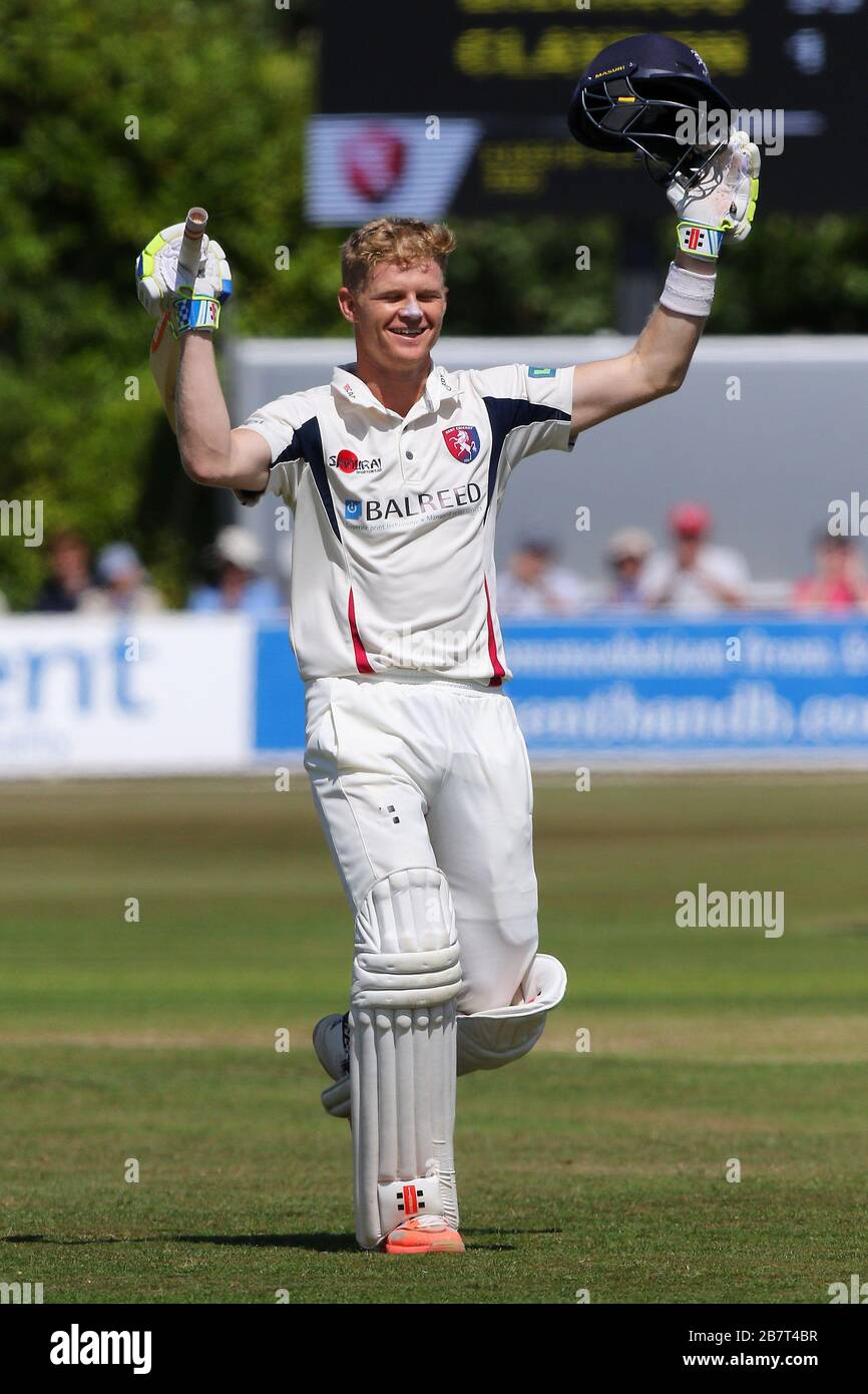 Sam Billings of Kent CCC celebrates scoring a century, 100 runs Stock ...