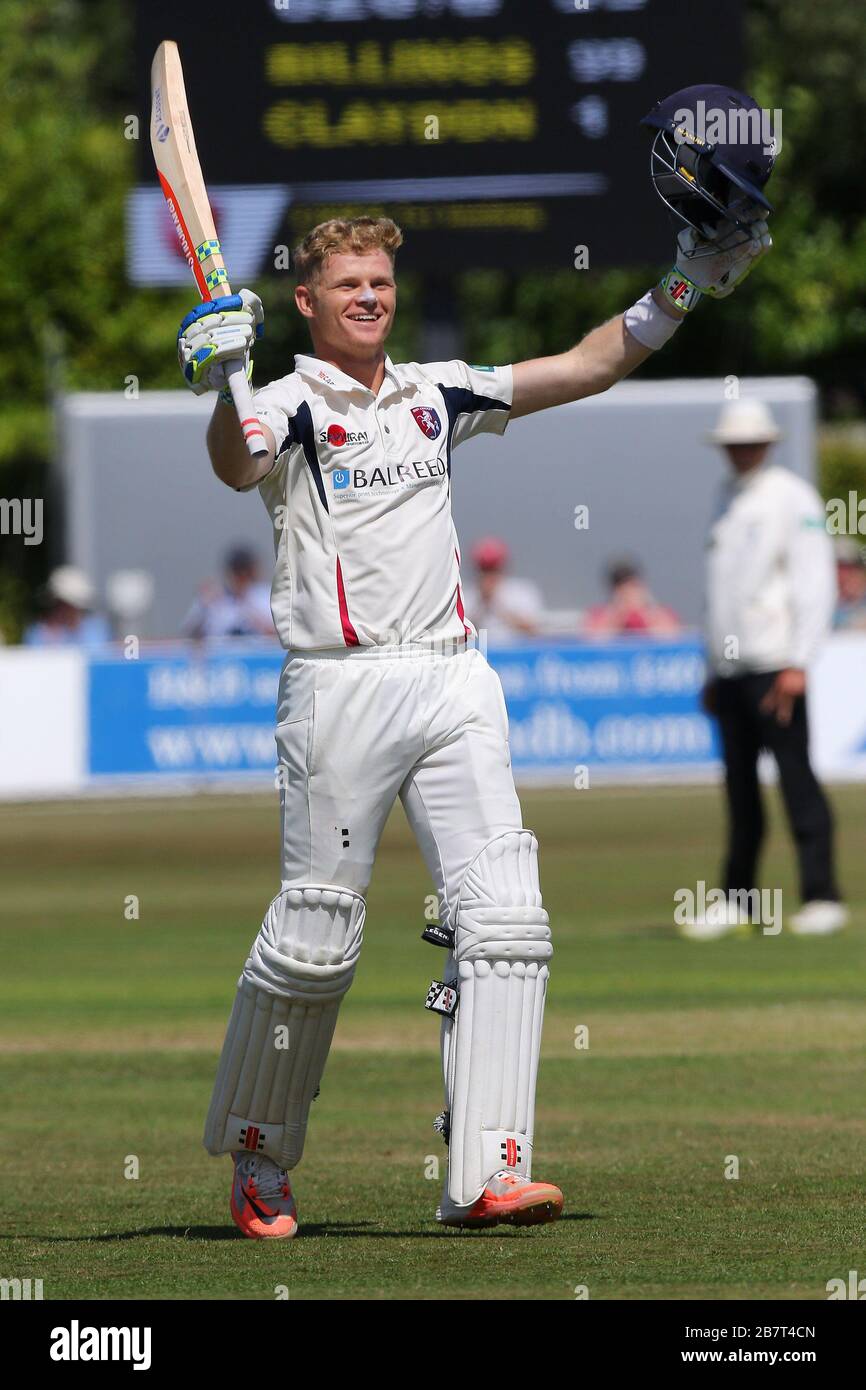 Sam Billings of Kent CCC celebrates scoring a century, 100 runs Stock ...