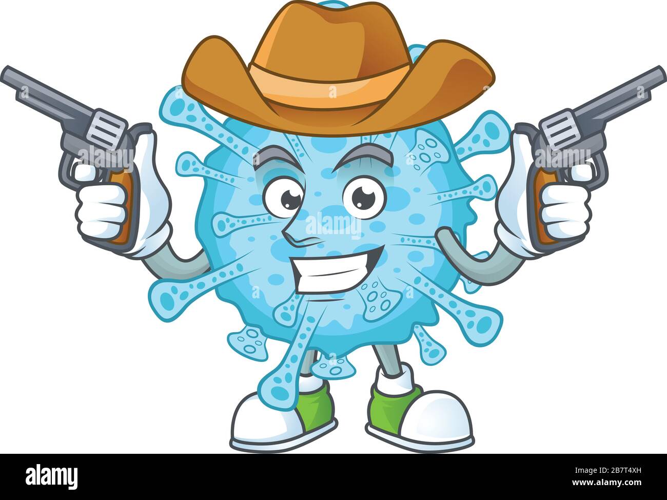 Cool cowboy cartoon design of fever coronavirus holding guns Stock ...