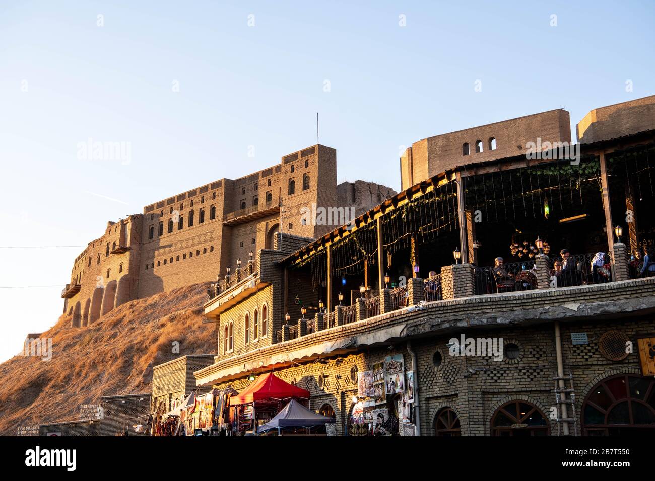 Iraq, Iraqi Kurdistan, Arbil, Erbil. View from a café looking over the ...