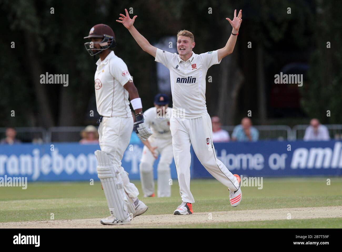 Jamie Porter of Essex CCC appeal in vain for the wicket of Gary Wilson ...