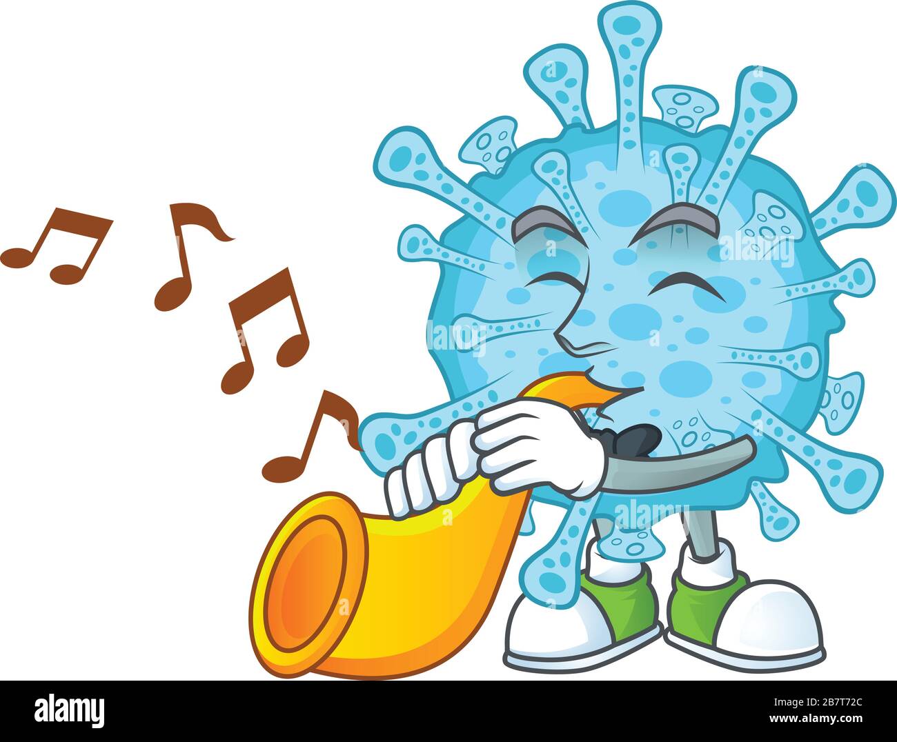 Fever coronavirus cartoon character playing music with a trumpet Stock ...