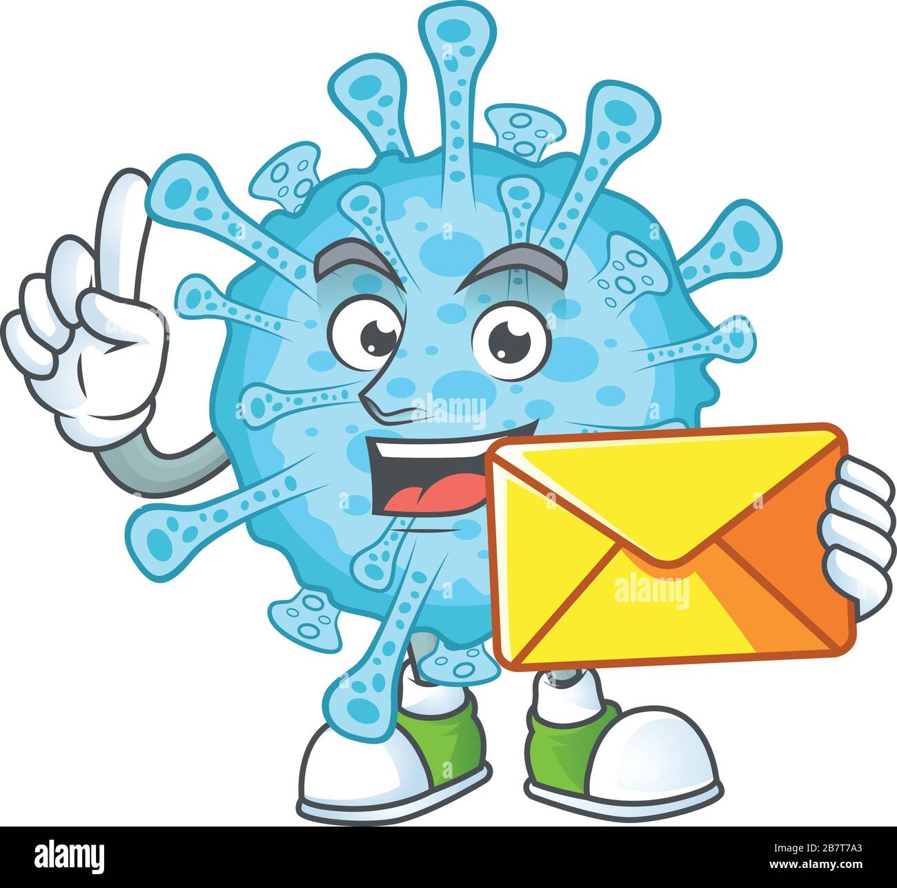Cute face fever coronavirus mascot design holding an envelope Stock ...