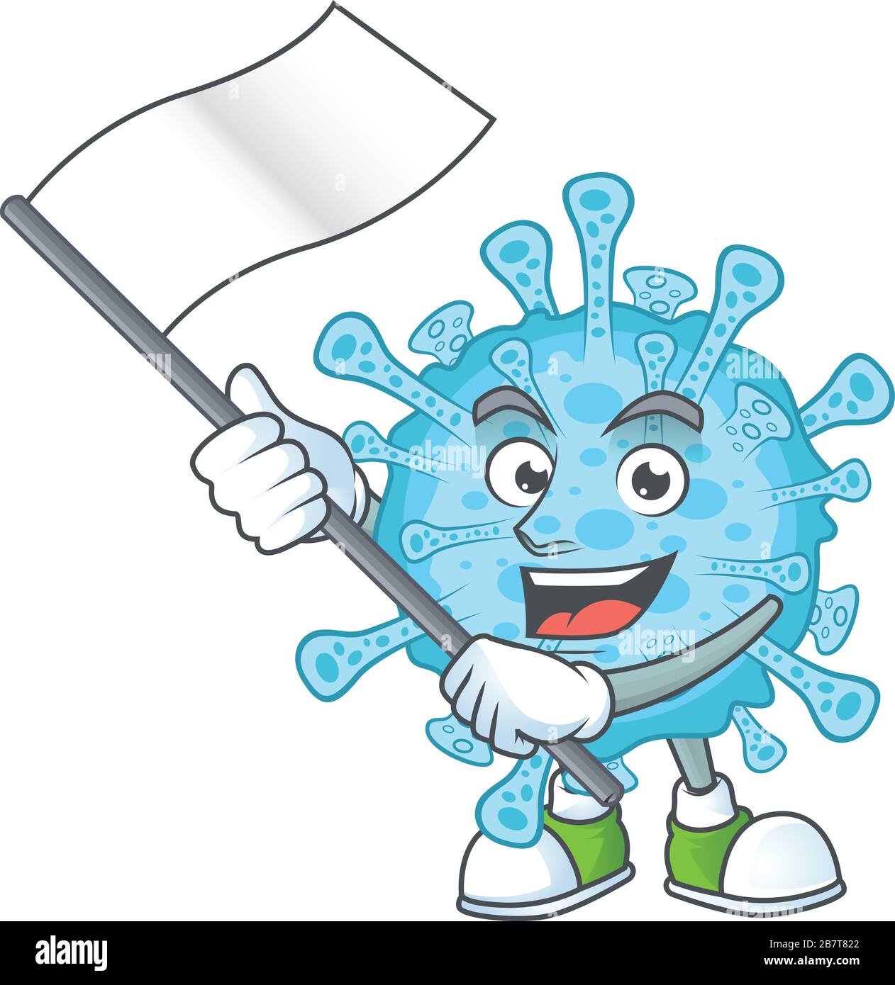 A patriotic fever coronavirus mascot character design holding standing ...