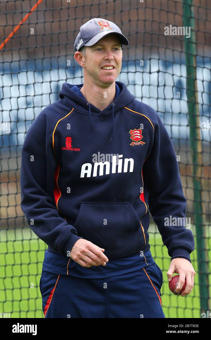 Essex CCC 2nd XI coach Barry Hyam looks on during the warm up Stock ...