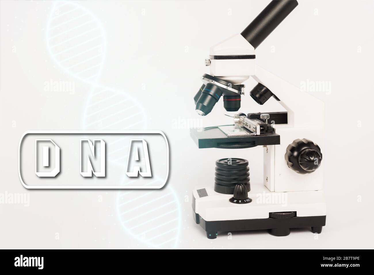 Microscope near dna lettering hi-res stock photography and images - Alamy