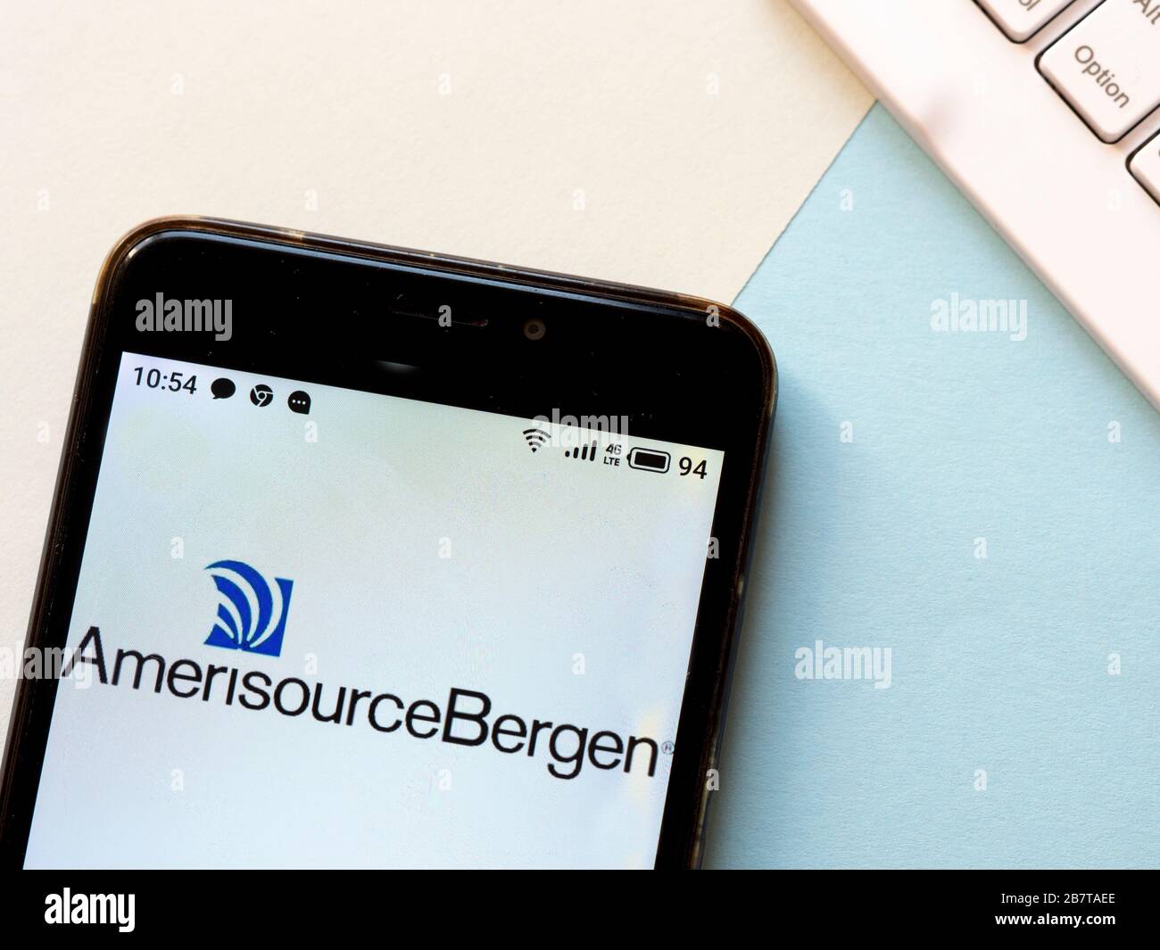 In this photo illustration Amerisource Bergen logo is seen displayed on ...