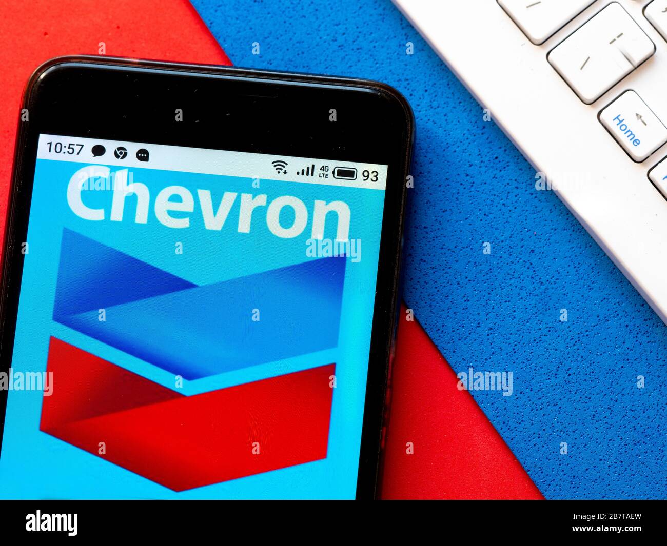 In this photo illustration Chevron logo is seen displayed on a ...