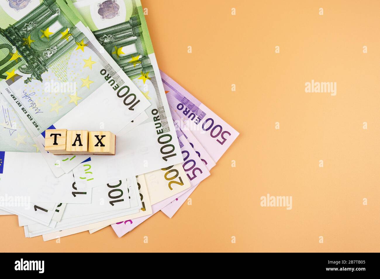 the word tax and the currency of the European Union of different ...