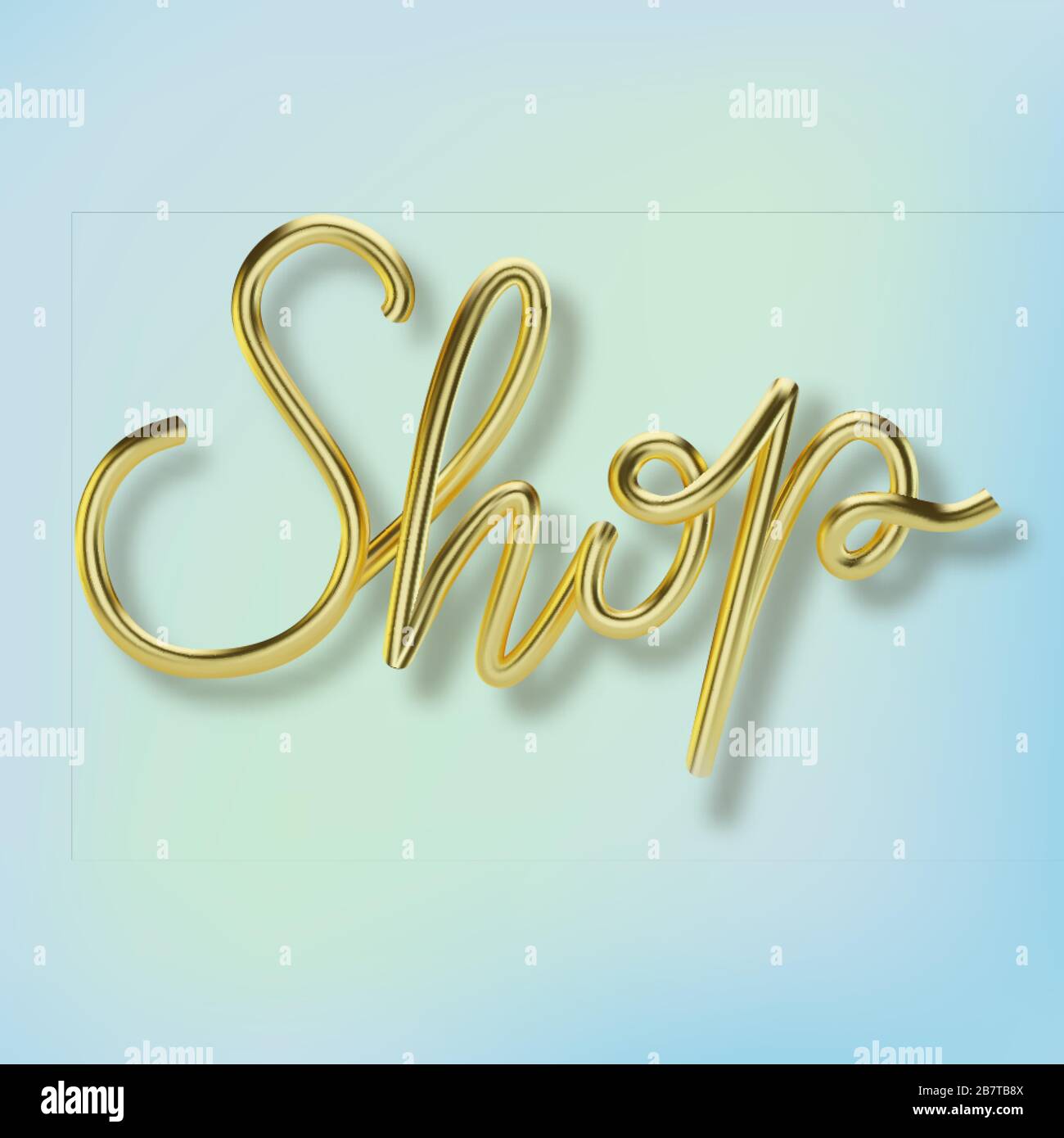 3D Realistic golden inscription shop. Golden metallic lettering for ...