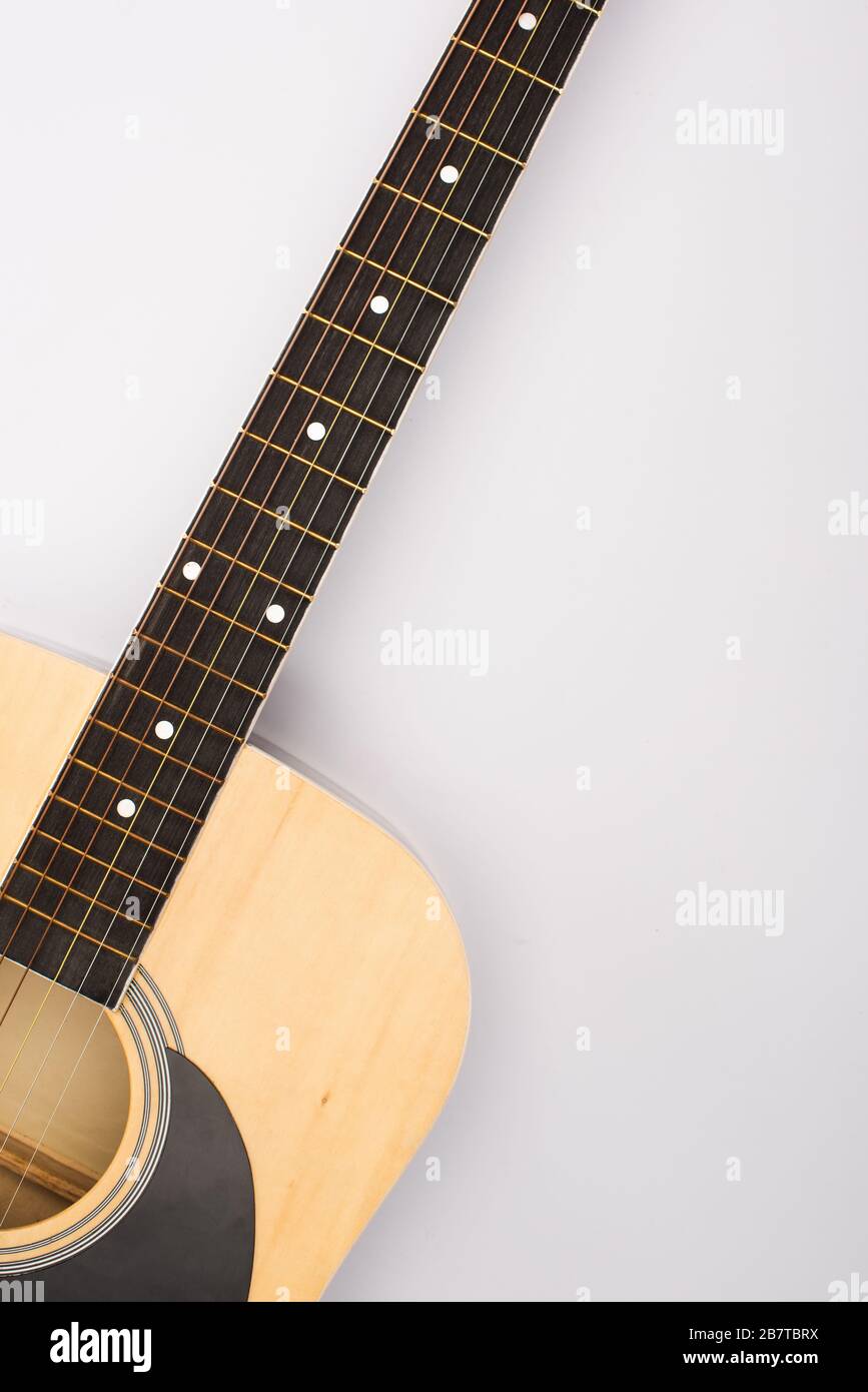 Top view of acoustic guitar on white background Stock Photo - Alamy