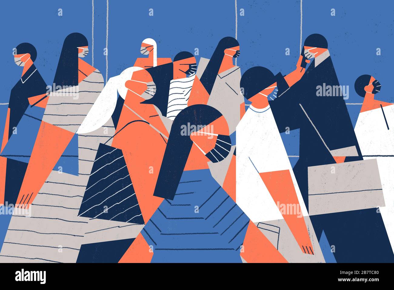 Citizens wear a face mask to block coronavirus COVID-19. Crowd walking ...