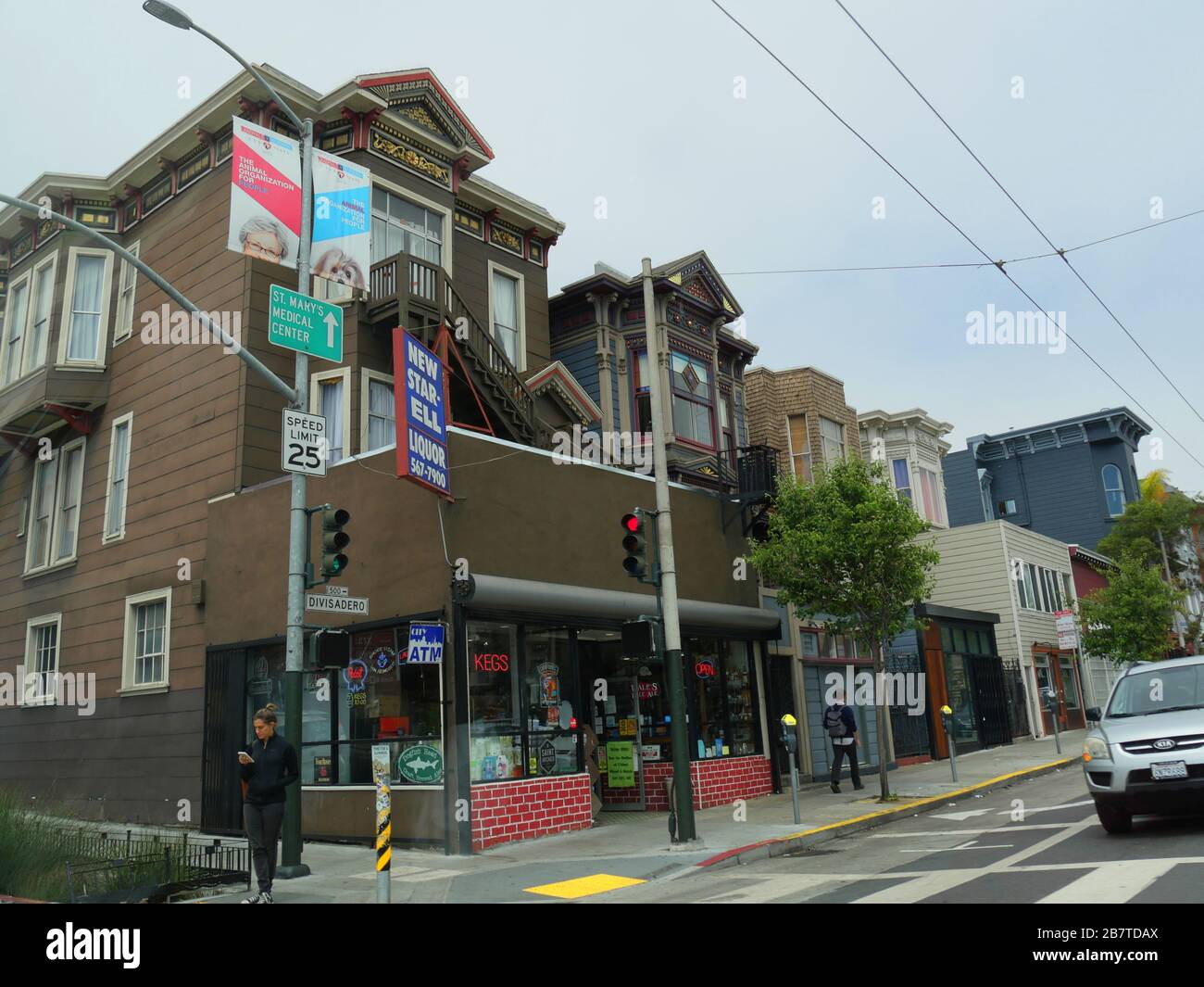 San Francisco, California-July 2018: Facade of a building with a store ...
