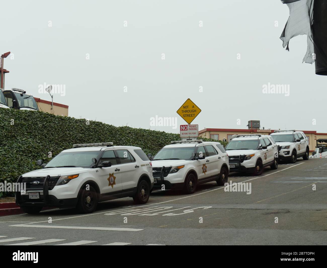 San Francisco, California-July 2018: Police cars park in line at the ...