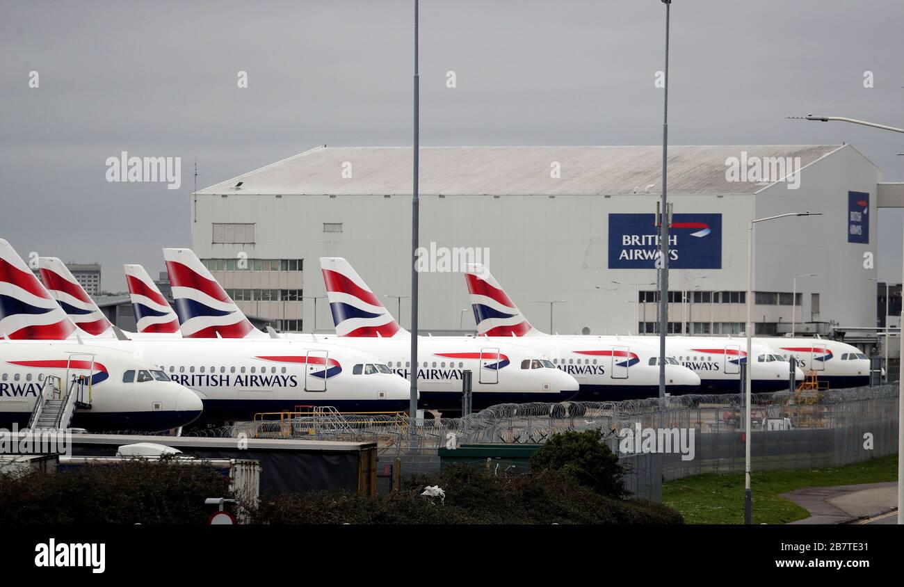 Britisih Airways planes sit at their engineering base at Heathrow ...