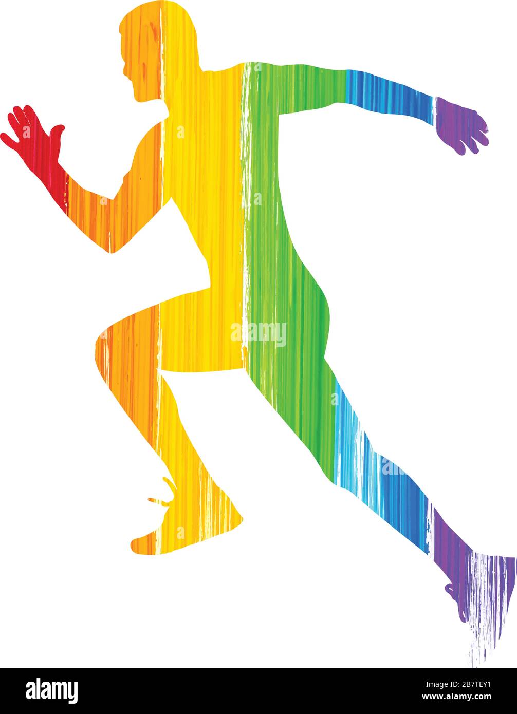 Silhouette of an athlete running, he's painted with a brush effect ...