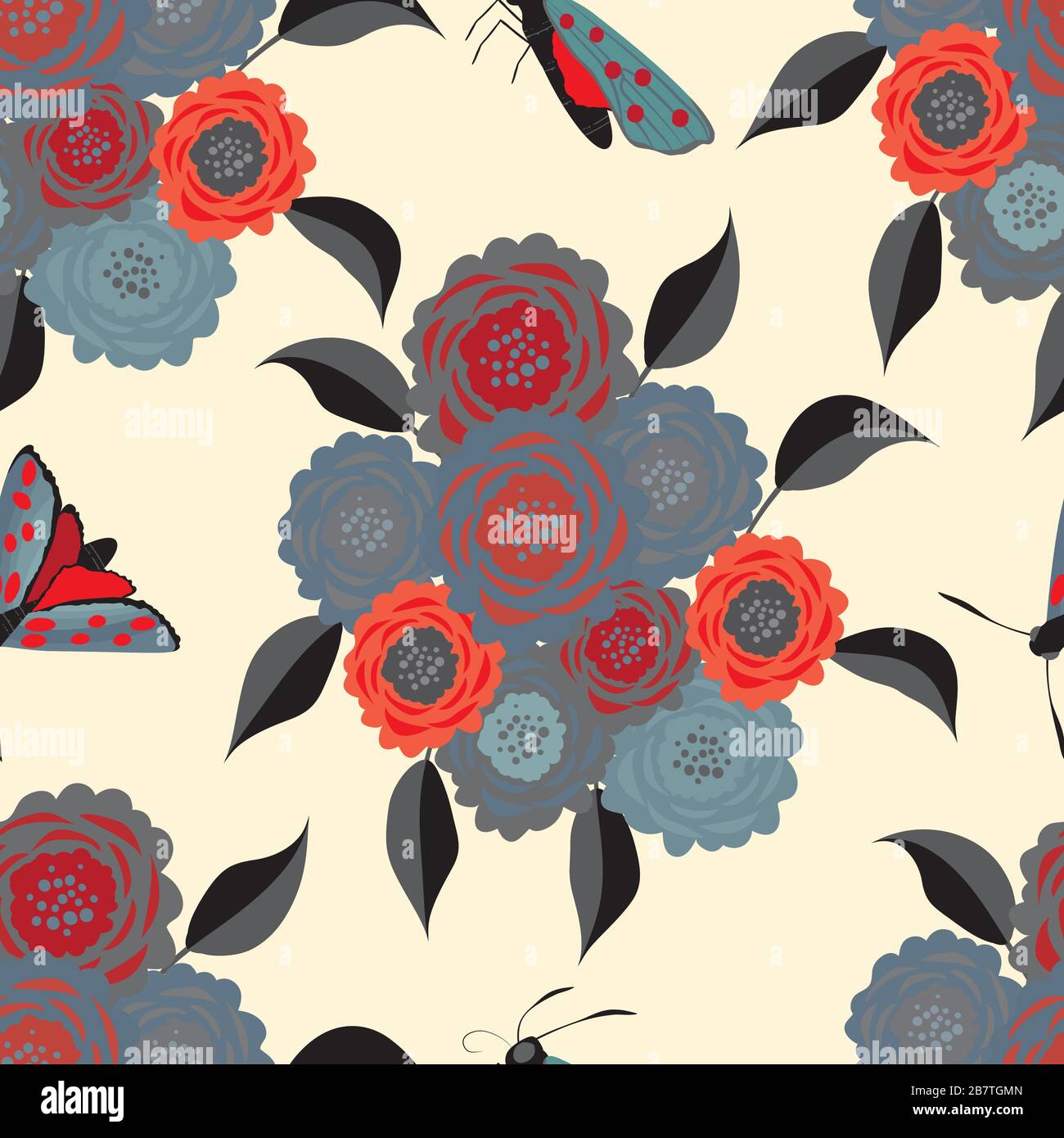 Six spot burnet butterfly seamless vector pattern background ...