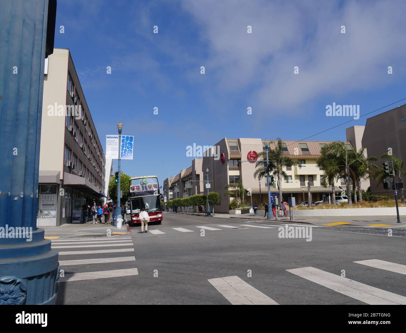San Francisco, California-July 2018: Wide street shot with pedestrian ...