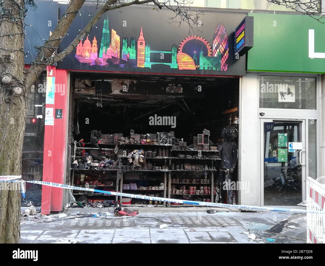 Souvenir shop Colour London on Oxford street burnt out, London, UK ...