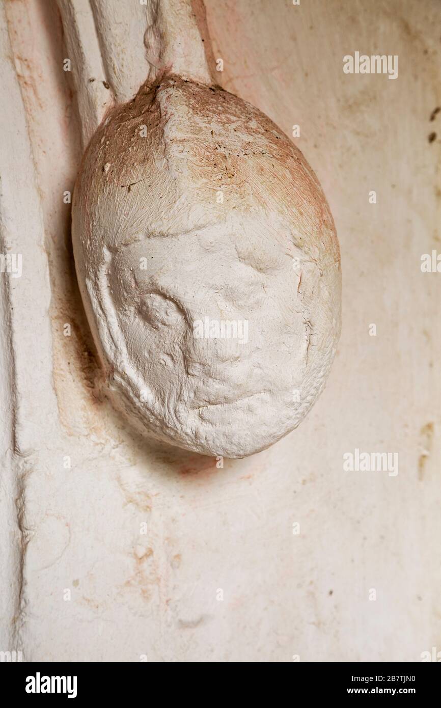 Medieval man male carved stone head and face on Wingfield church ...
