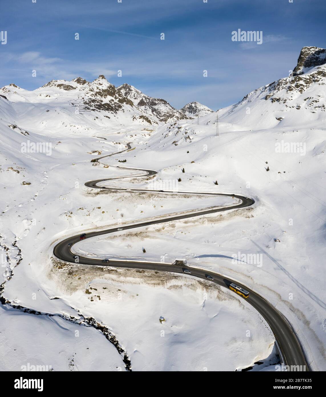 Aerial view of Julier Pass, Albula, Engadine, Canton of Graubunden ...