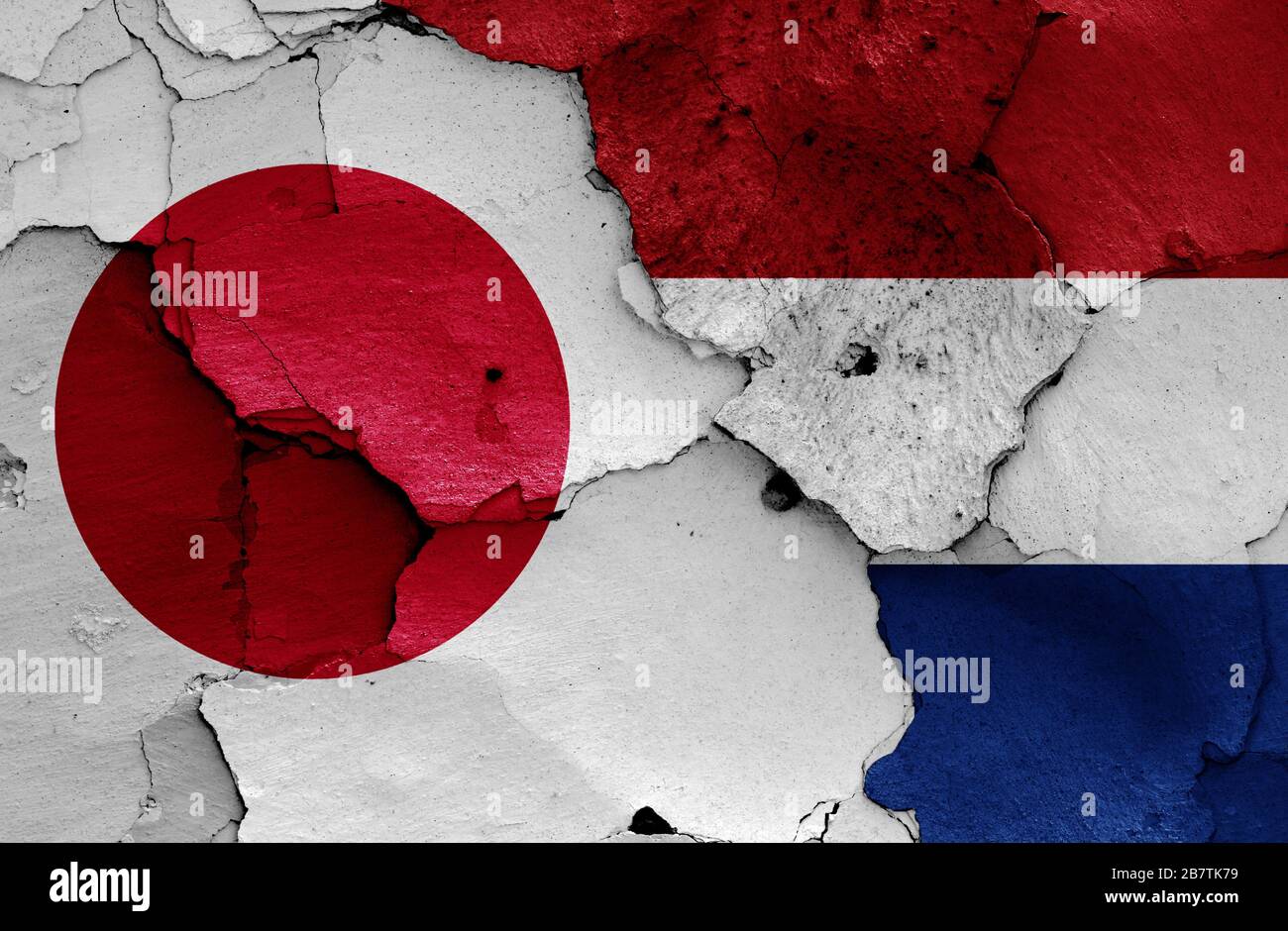 flags of Japan and Netherlands painted on cracked wall Stock Photo - Alamy