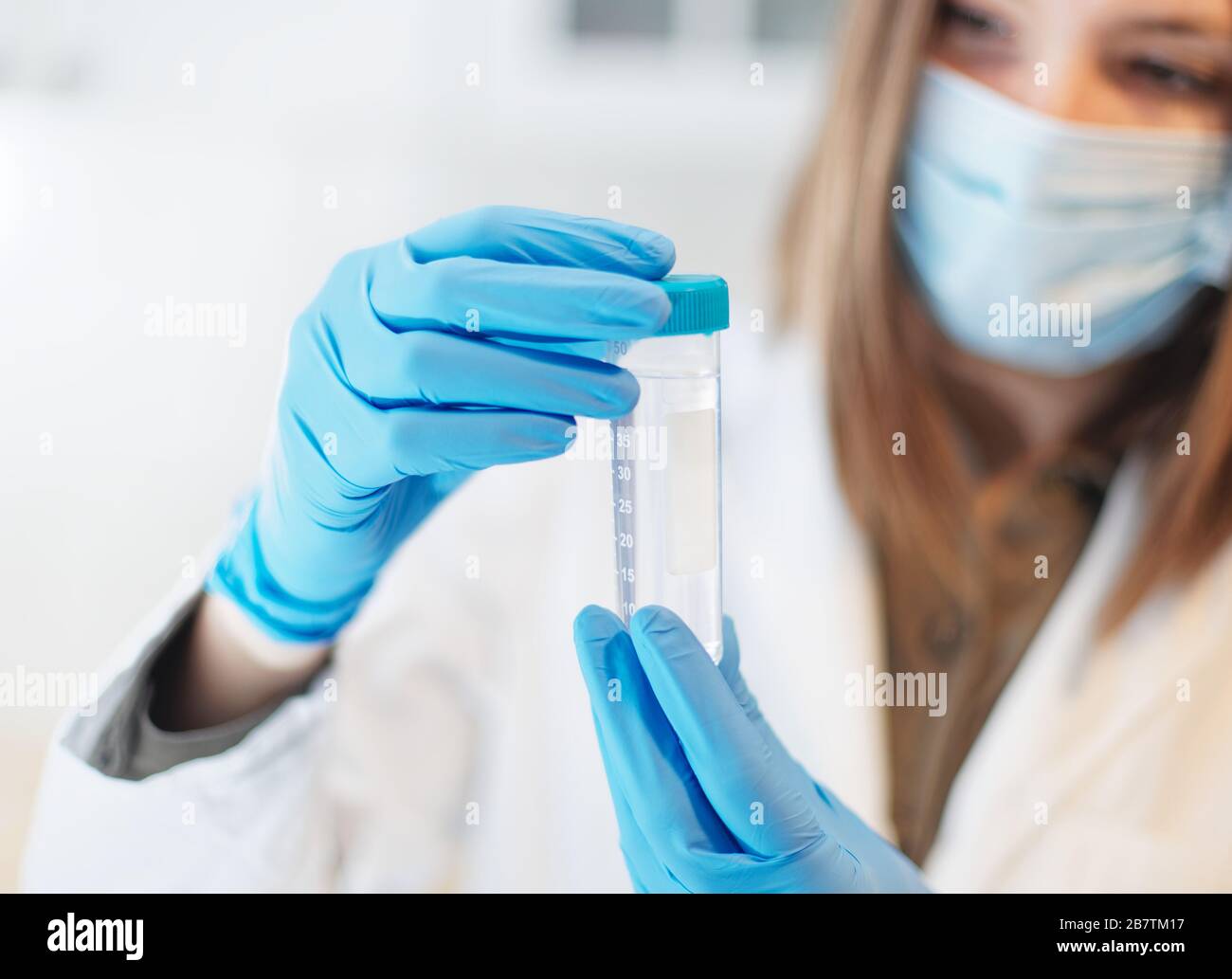 Female Scientist Medical Research Lab researching test tubes in ...