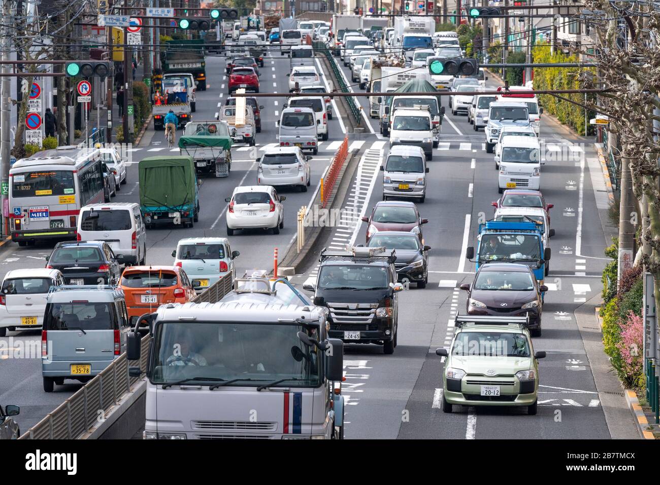 Heavy traffic at circle 7 line, Setagaya-Ku,Tokyo,Japan. During 8:00AM ...