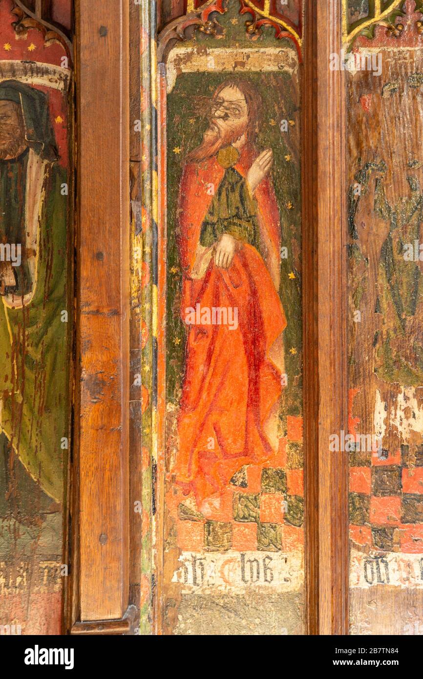 Medieval rood screen paintings of prophets, Bedfield church, Suffolk ...