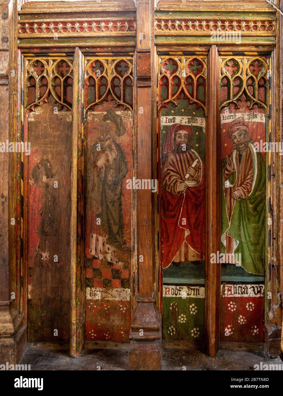 Medieval rood screen paintings of prophets, Bedfield church, Suffolk ...
