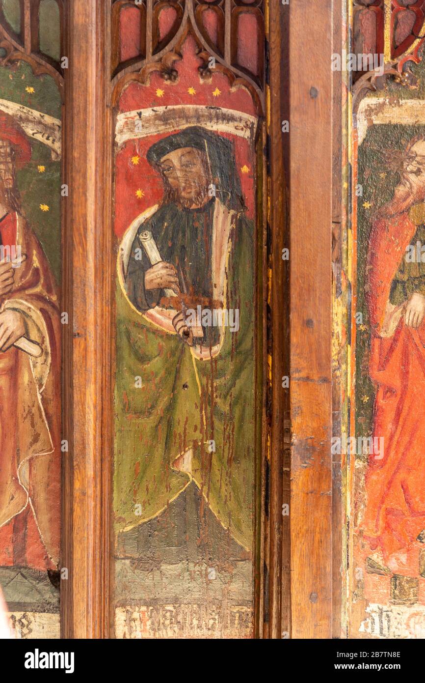 Medieval rood screen paintings of prophets, Bedfield church, Suffolk ...