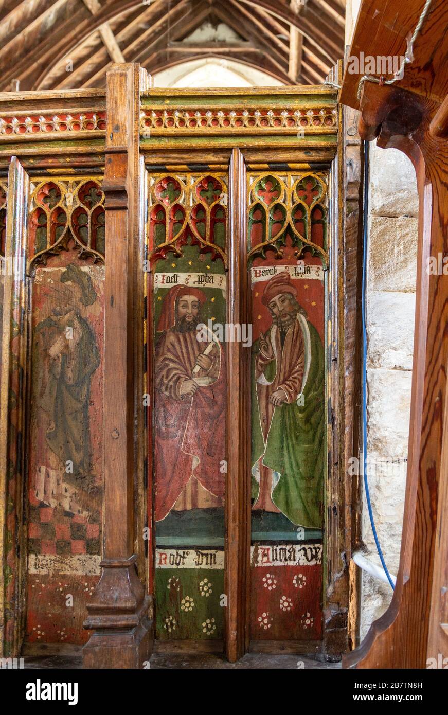 Medieval rood screen paintings of prophets, Bedfield church, Suffolk ...