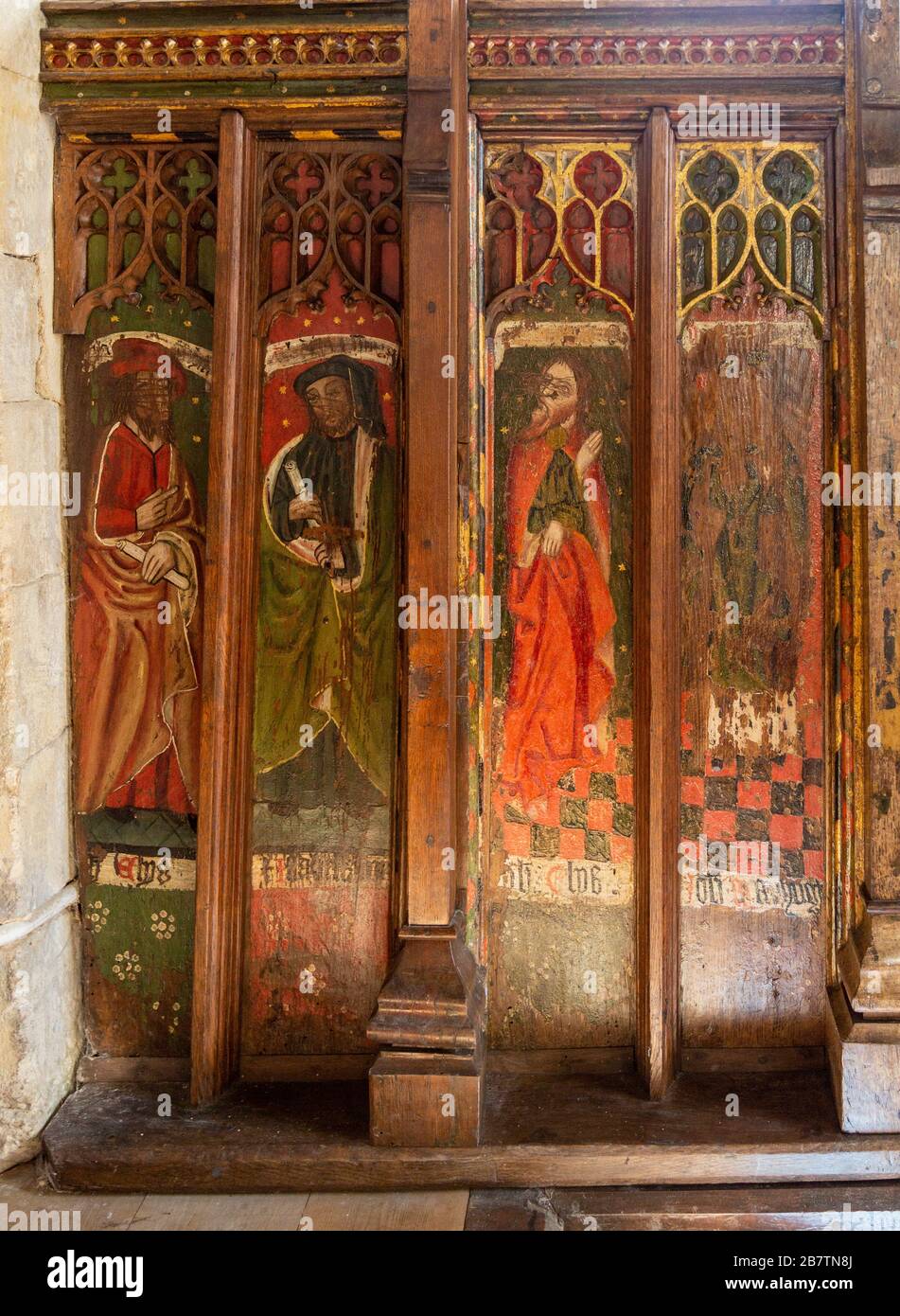 Medieval rood screen paintings of prophets, Bedfield church, Suffolk ...