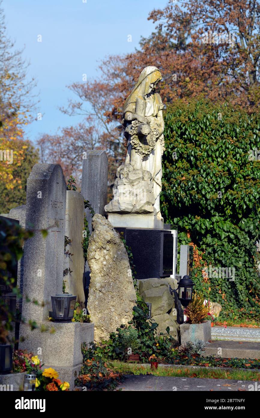 Austria, tombstone on Austrias biggest cemetery named Zentralfriedhof ...