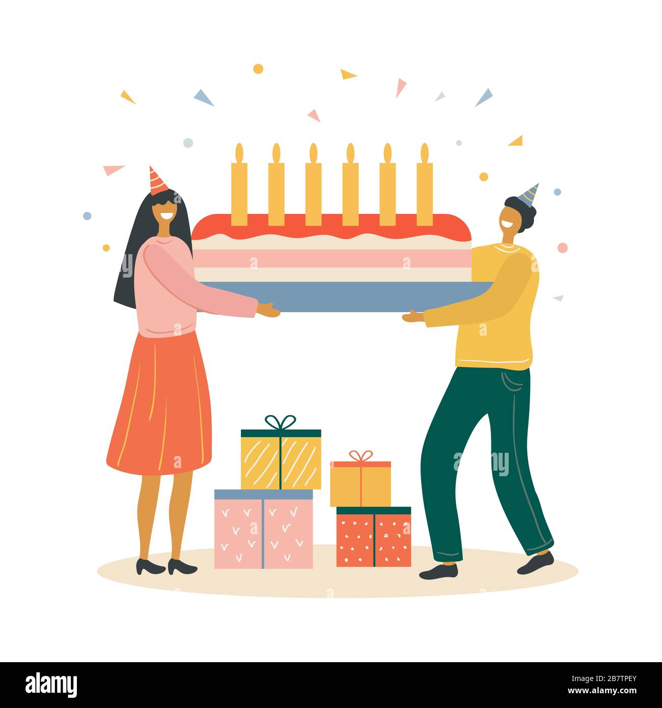 Woman holding two gift Stock Vector Images - Alamy