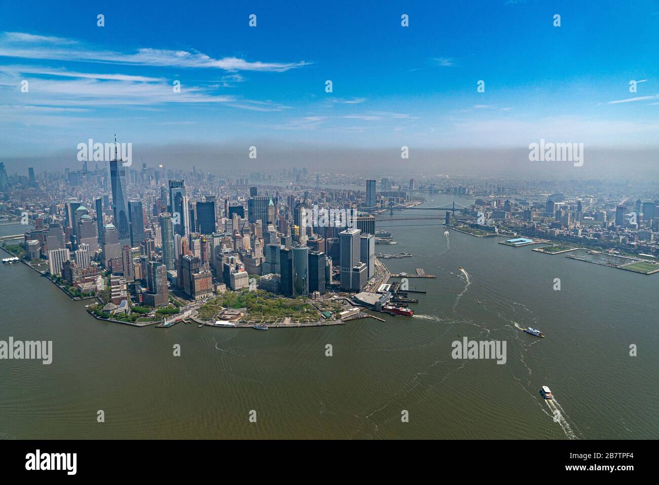 new york city manhattan aerial view from helicopter Stock Photo - Alamy