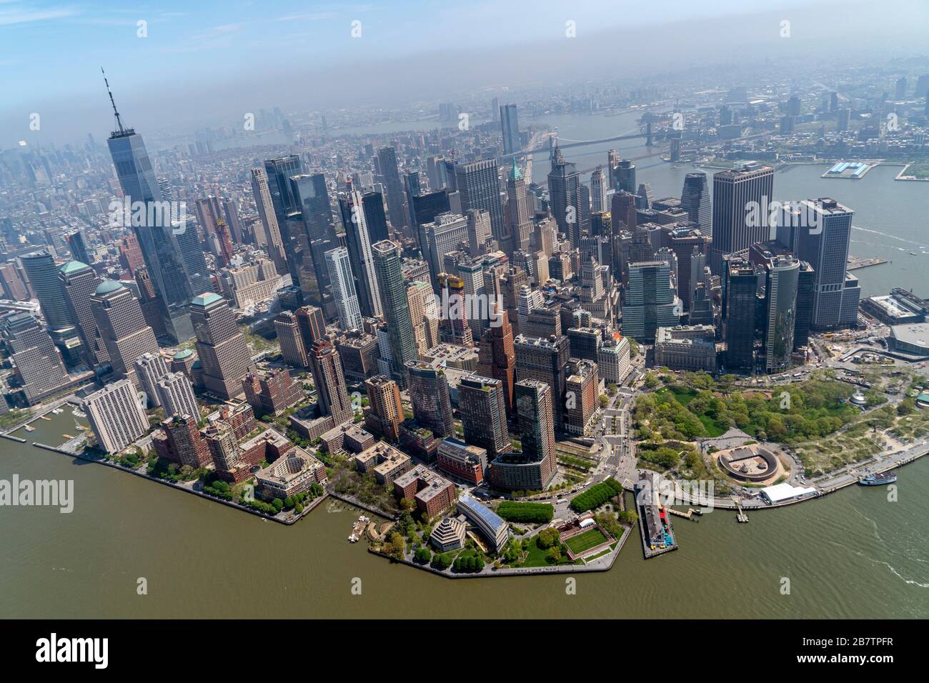 new york city manhattan aerial view from helicopter Stock Photo - Alamy