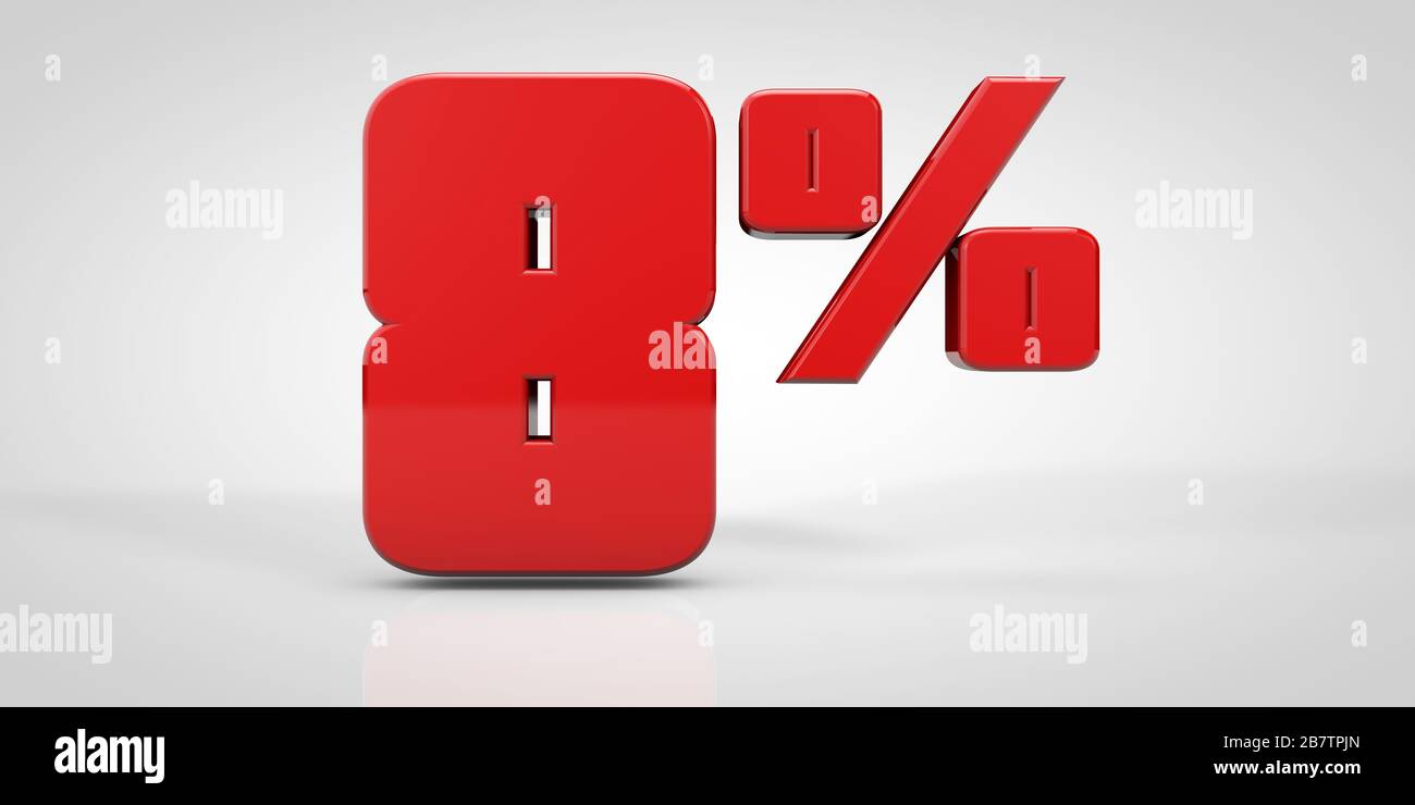 8% red text isolated on white background, 3d render illustration Stock ...