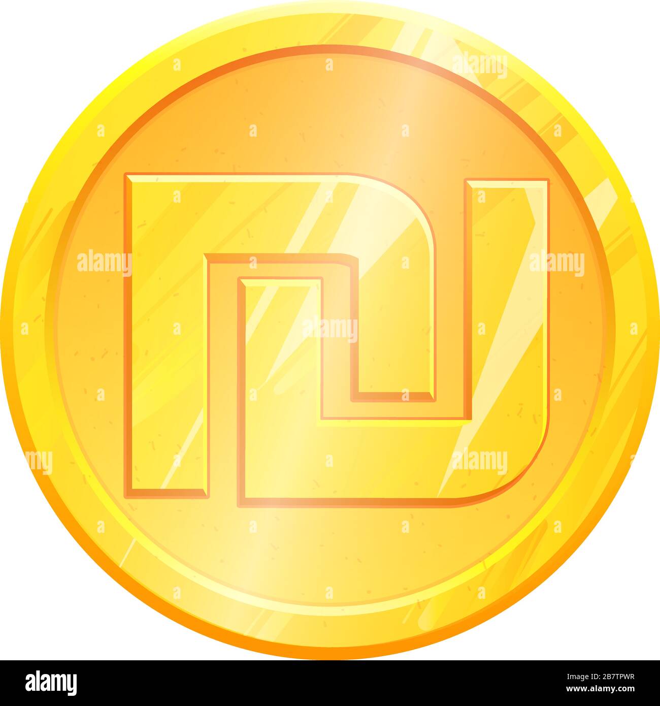 Golden shekel coin ILS symbol on white background. Finance investment ...