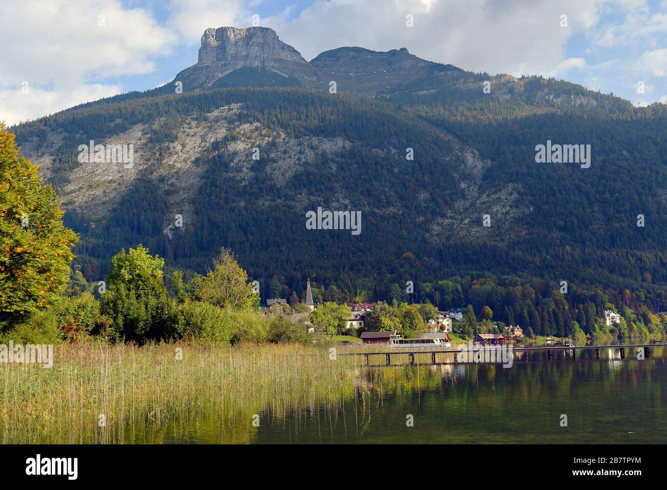 Austria, Altaussee with lake with Loser mountain Stock Photo - Alamy